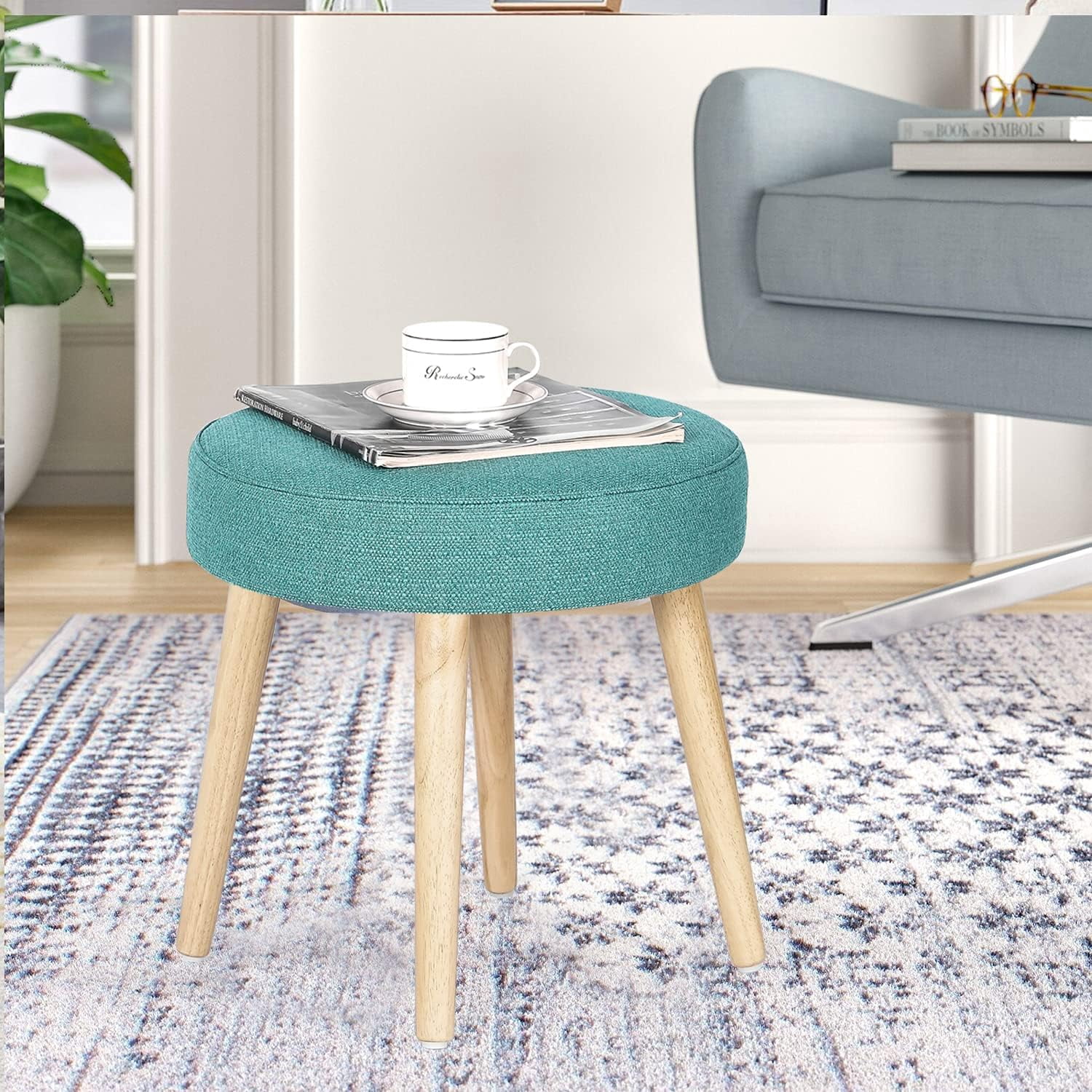 DTFVBNYH Round Ottoman Footrest Stool Velvet Footstool Seat Soft Padded ...