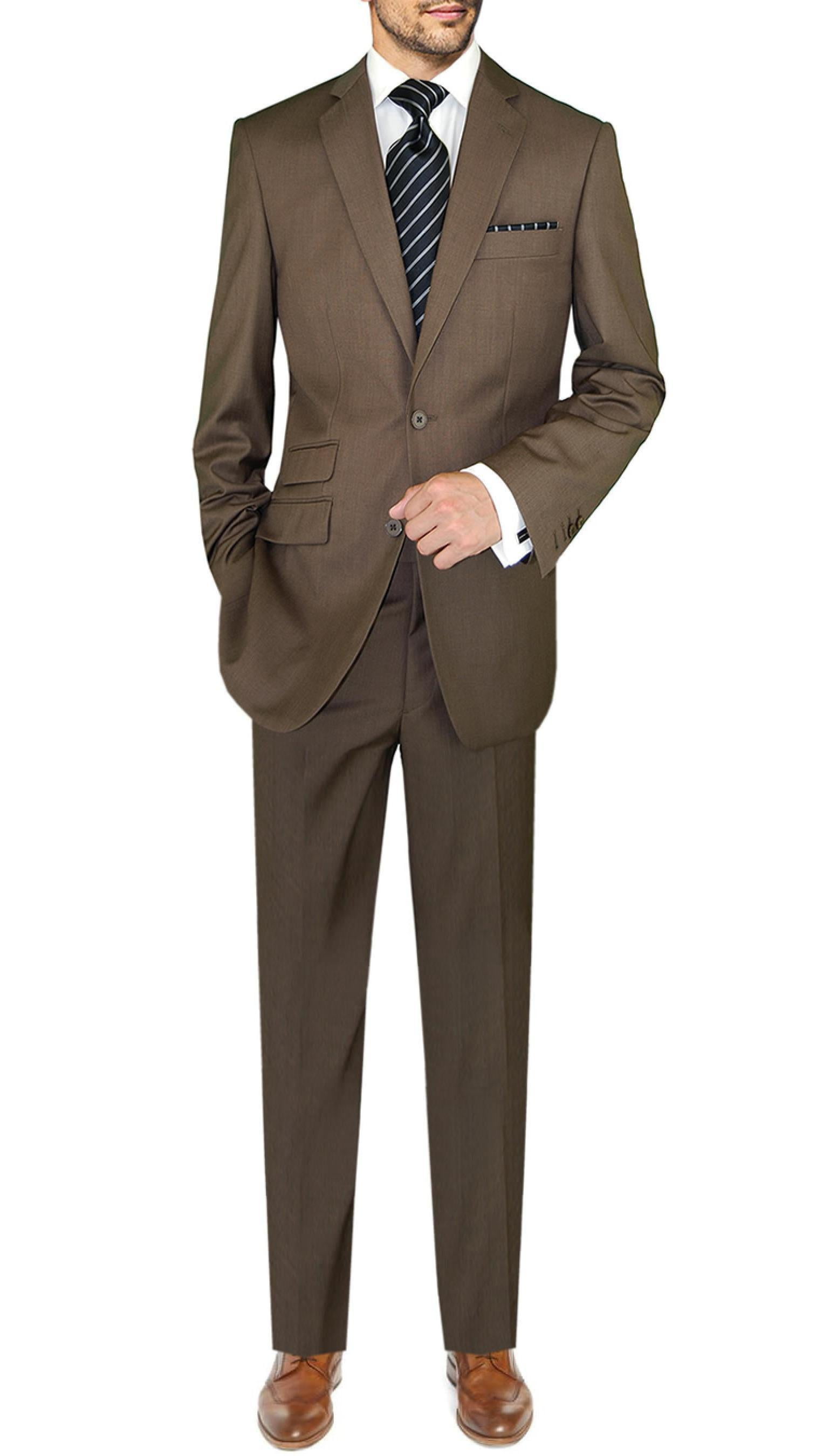 Mens Ticket Pocket 2-piece Brown Wool Classic Fit Suit DTI - Walmart.com