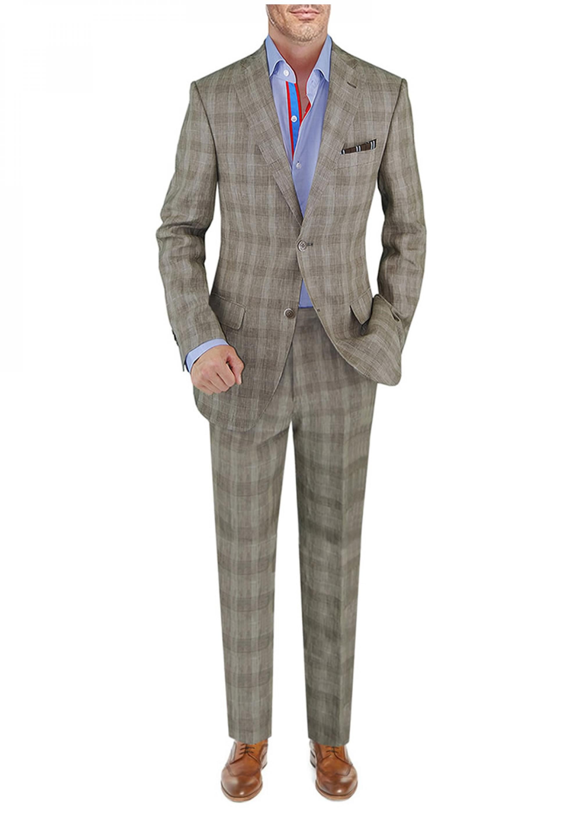 Mens Side Vent 2-piece Taupe Windowpane Linen Modern Fit - Walmart.com