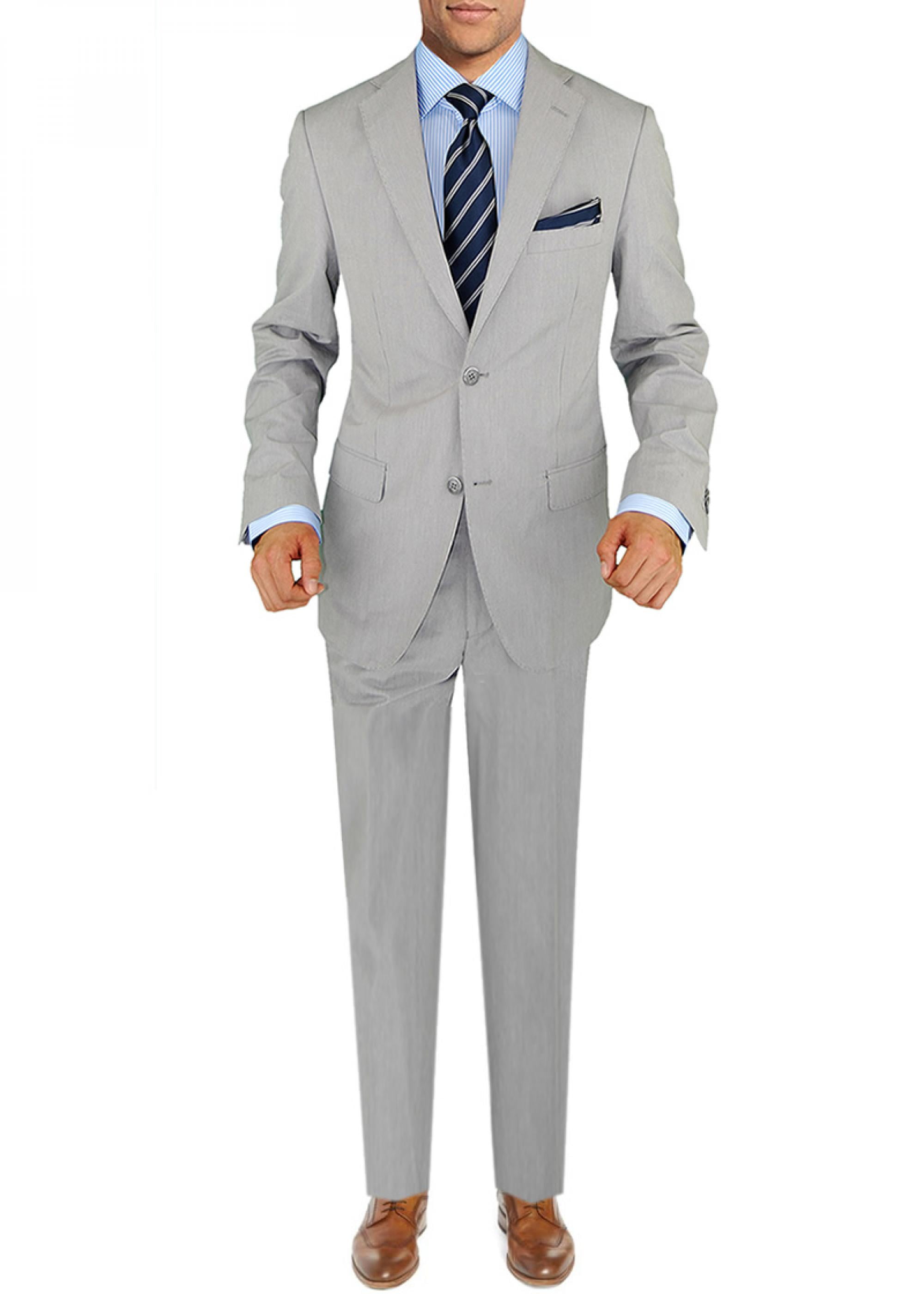 Mens Side Vent 2-piece Silver Gray Cotton Trim Fit Suit DTI - Walmart.com