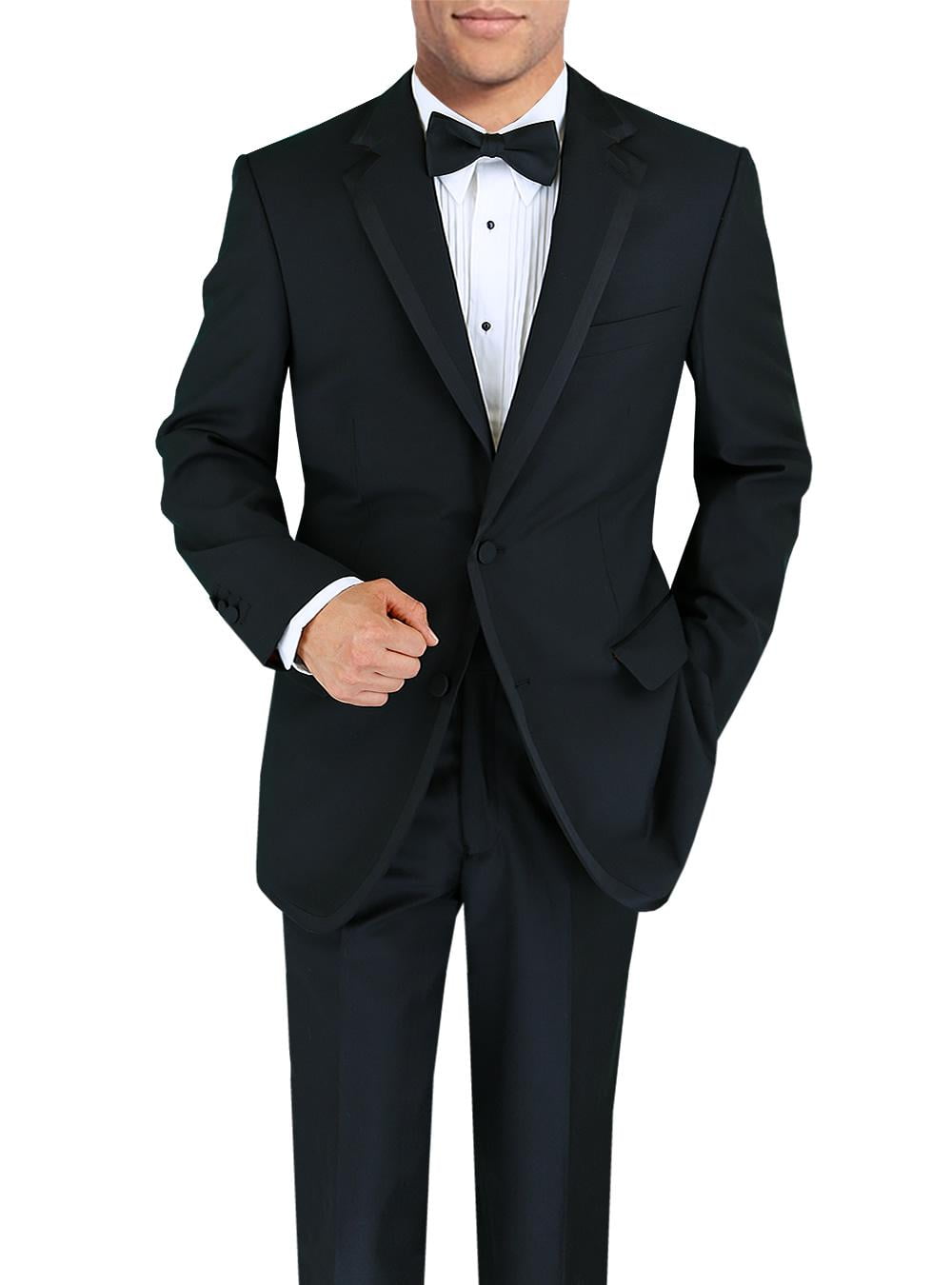 DTI BB Signature Men's Black Two Button Notch Lapel Wool Tuxedo Suit ...