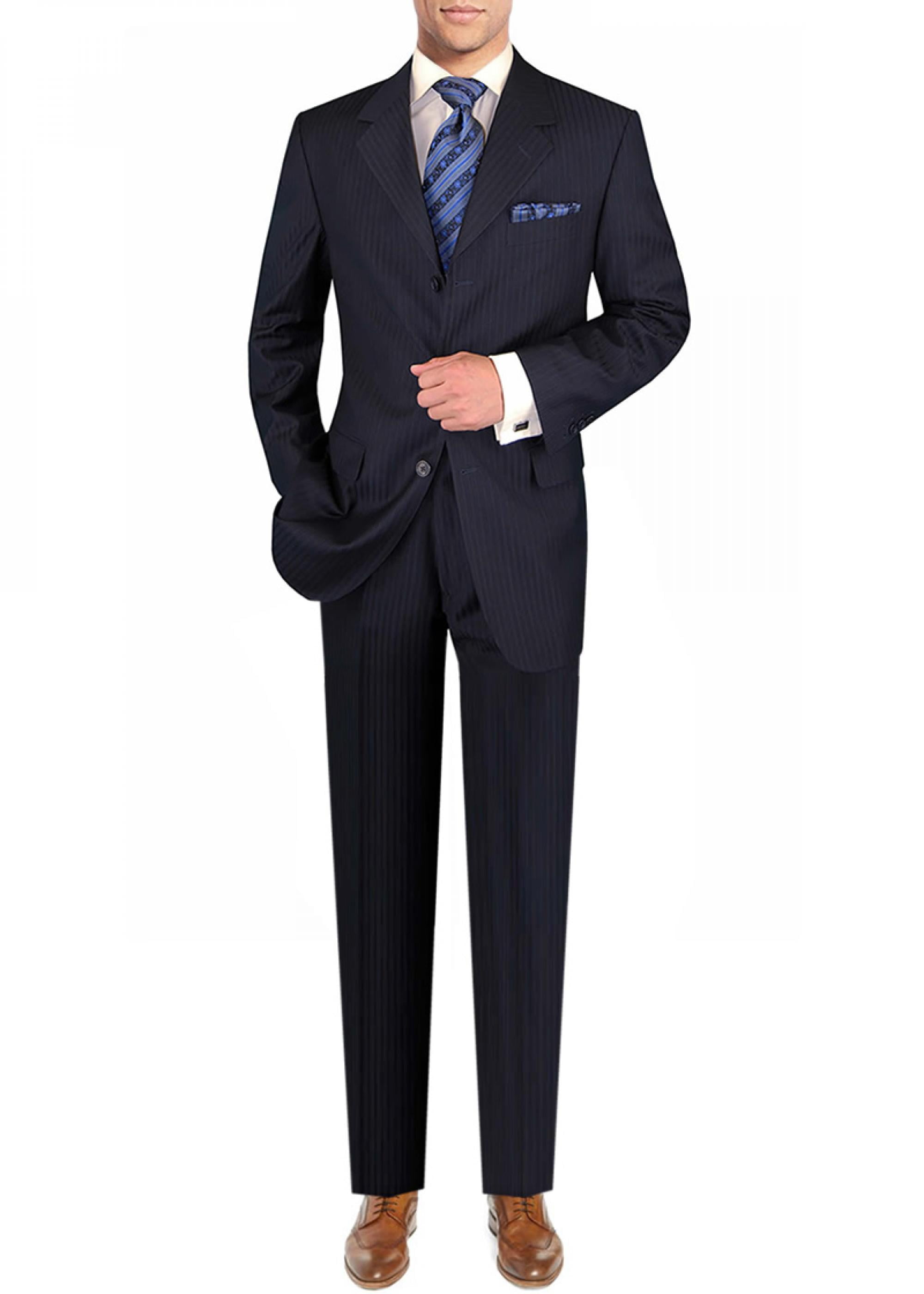 Mens Side Vent 2-piece Navy Stripe Cotton Classic Fit Suit - Walmart.com