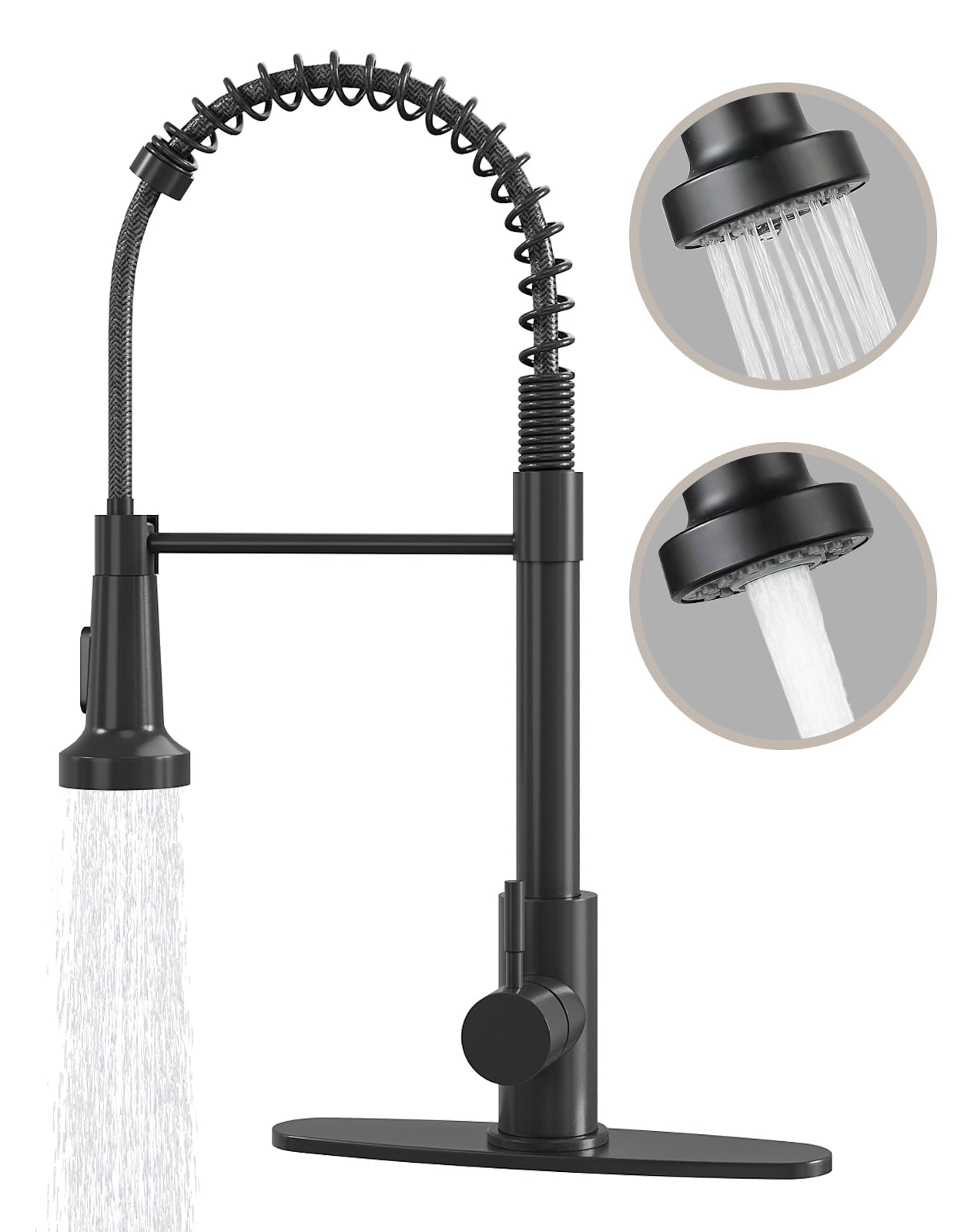 DTIG Black Kitchen Faucet, Pull-Out Sprayer, Brushed Nickel, Dual ...