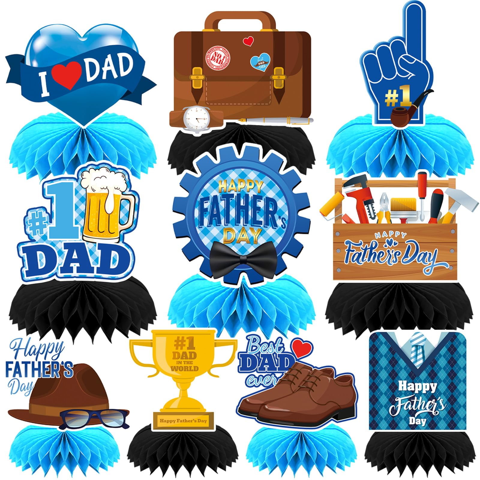DTOFOOT 10 Pcs Father's Day Decorations, Blue Double Sided Fathers Day ...