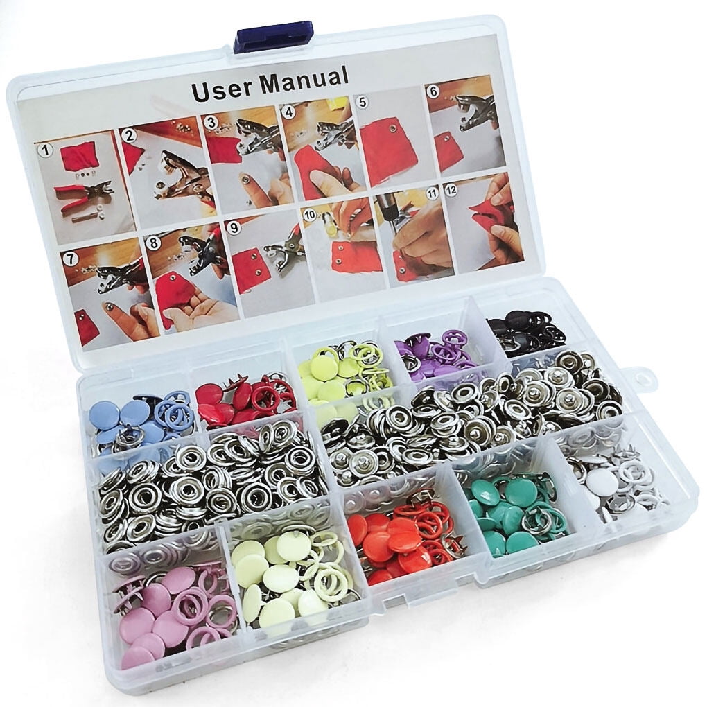 DTOWER 200 PCS Snap Buttons Handheld Tool Fasteners Crafting Grommets ...