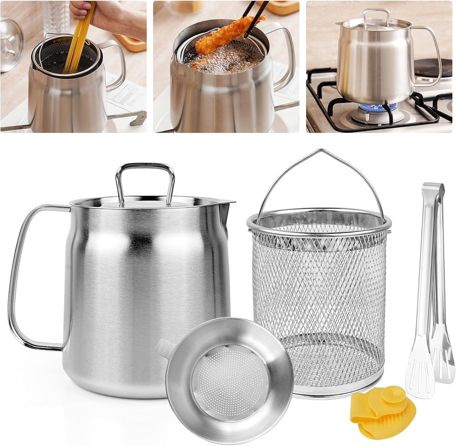 DTOWER 73oz 304 Stainless Steel Filter Oil Pot Large Capacity Multi ...