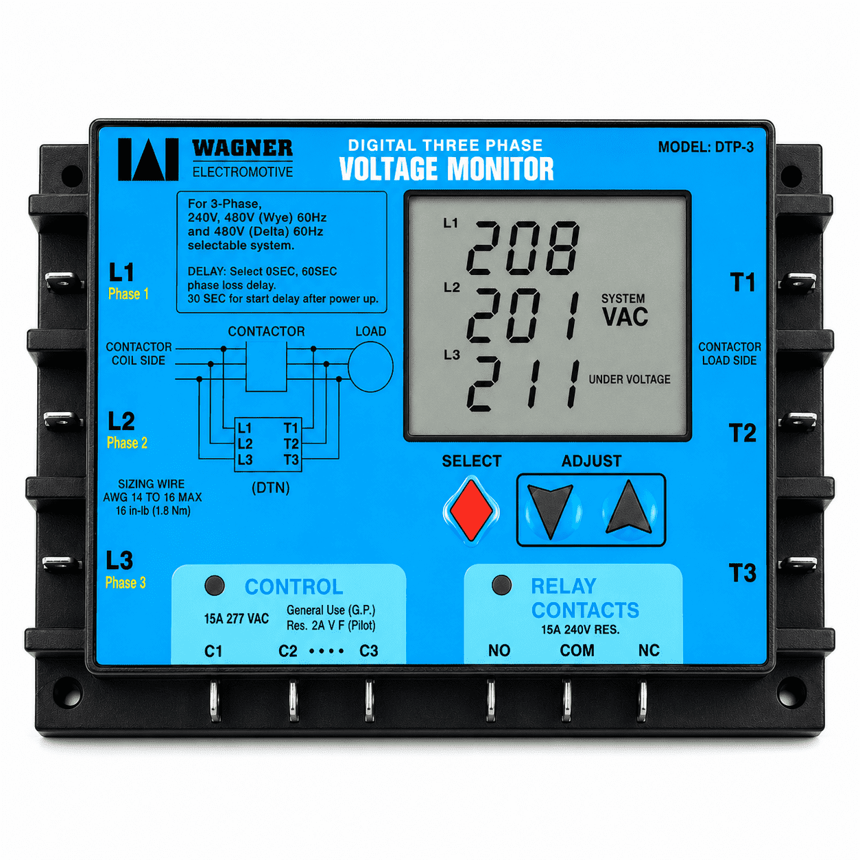 DTP-3 Three Phase Voltage Monitor 160 to 600V with LCD Display ...