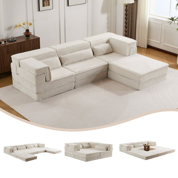 DTTRA 118" Modular Sectional Sofa with Ottoman, Modern 3 Seater L-Shape ...