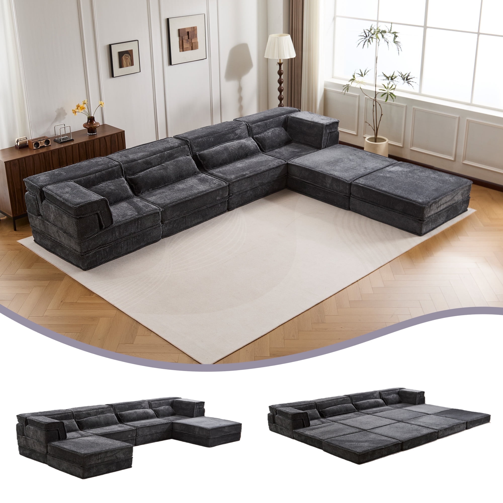 DTTRA 157" Modular Sectional Sofa with 2 Ottoman, 4 Seater U-Shape ...