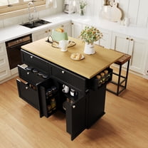 DTTRA 56.5" Kitchen Island with Drop Leaf, Power Outlet, 5 Drawers ...