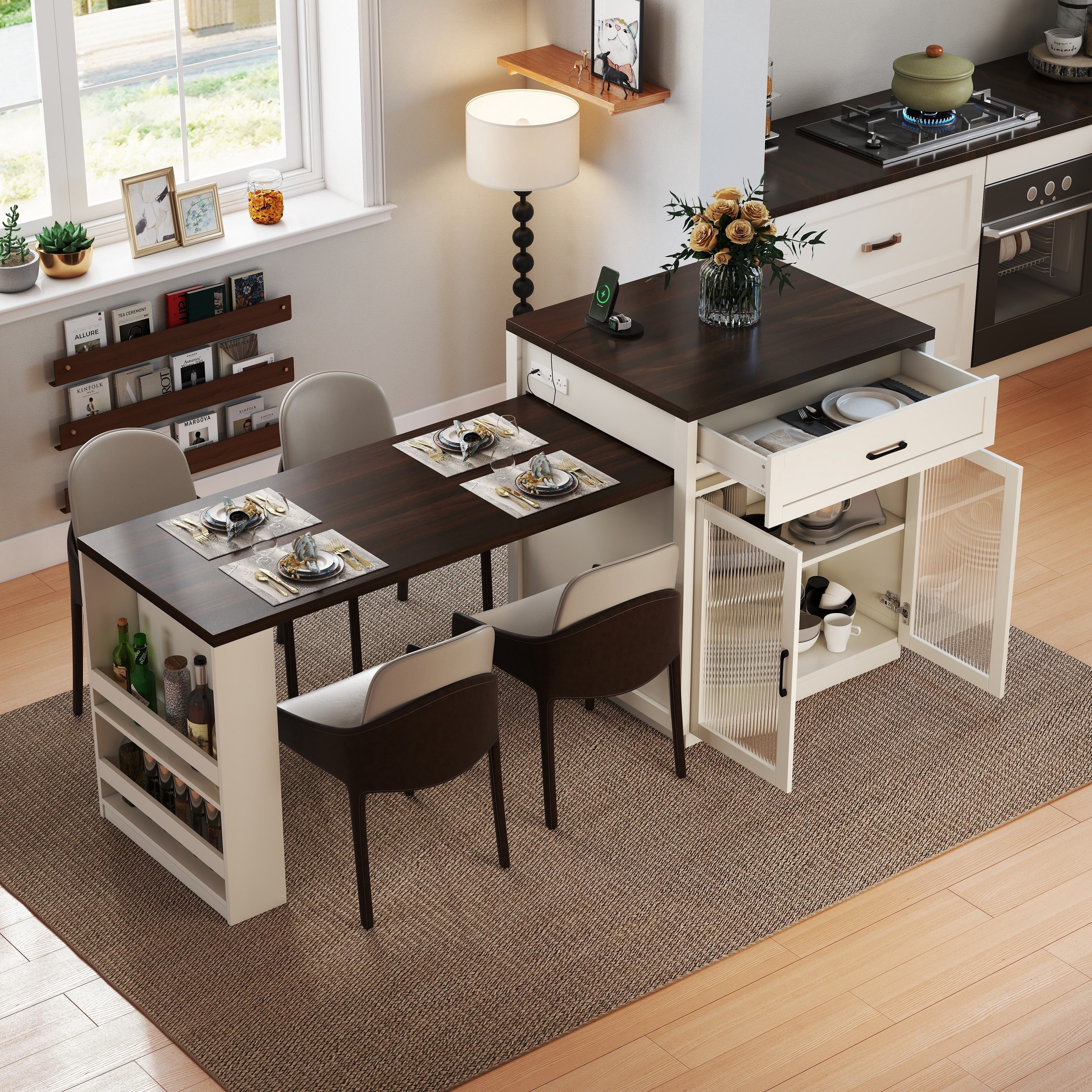 DTTRA 83.1'' Extendable Kitchen Island with Slide-Out Table, Power ...