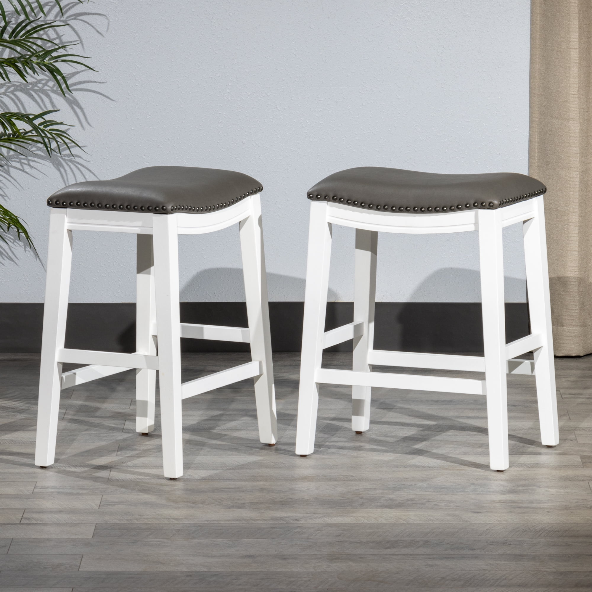 DTY Indoor Living Aurora Saddle Stool, -29" Barstool, White/Dark Gray PU, Set of 2 - Walmart.com