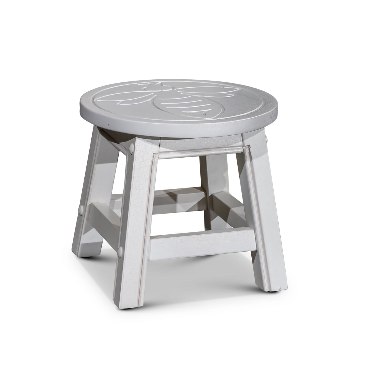 DTY Indoor Living Fairplay Carved Wooden Step Stool, Bee, White Crackle ...