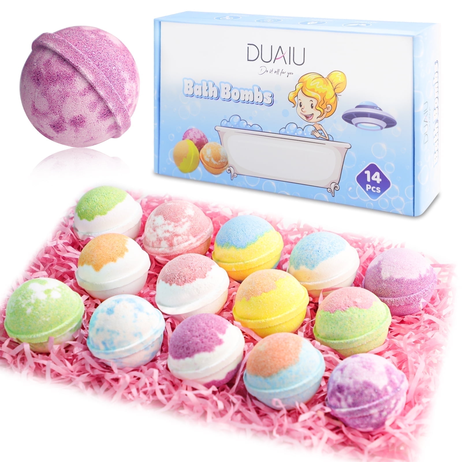 DUAIU Bath Bombs for Women Gift Set 14 Pcs Fizzy Bubble Bath Balls with ...