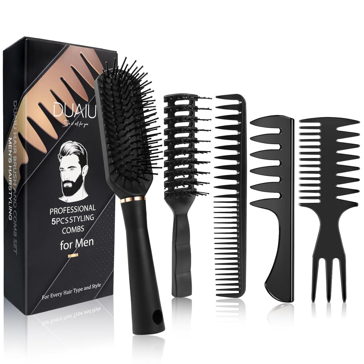 DUAIU Hair Brush Set, 5 PCS Paddle Brush and Hair Comb for Men Women ...