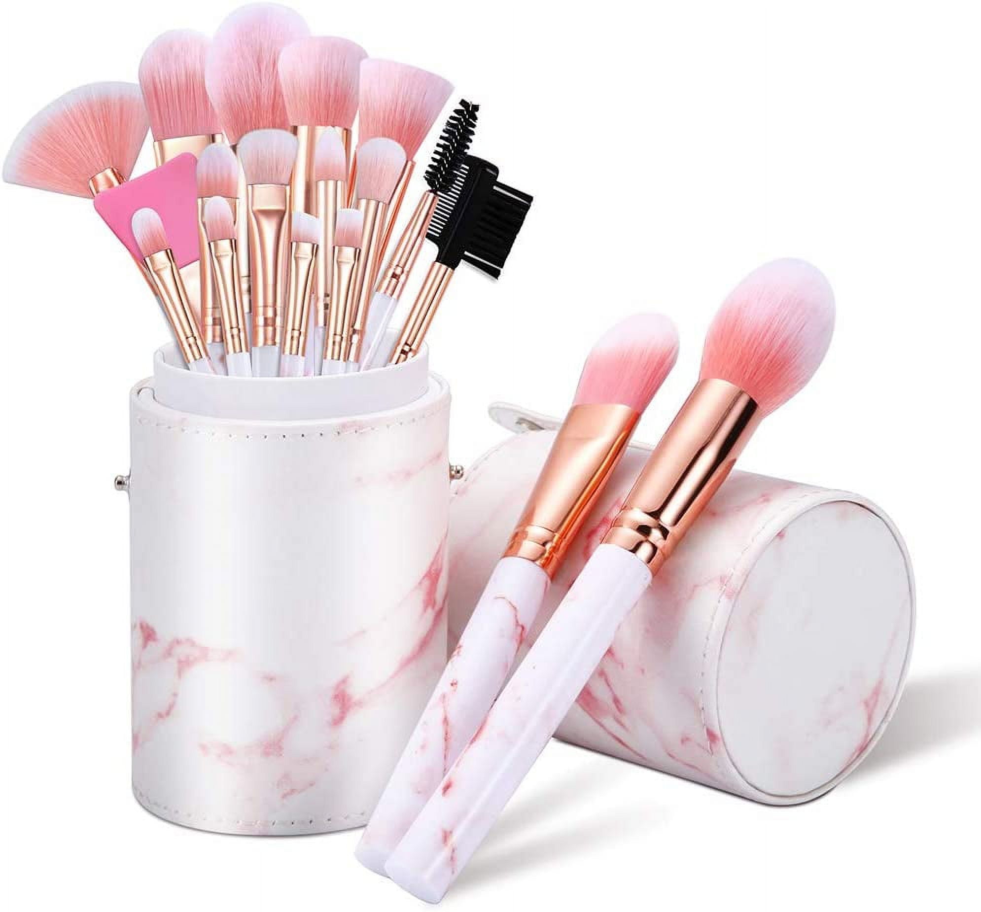 DUAIU Pink Marble 16PCS Makeup Brush Set with Holder & Silicone Mask ...