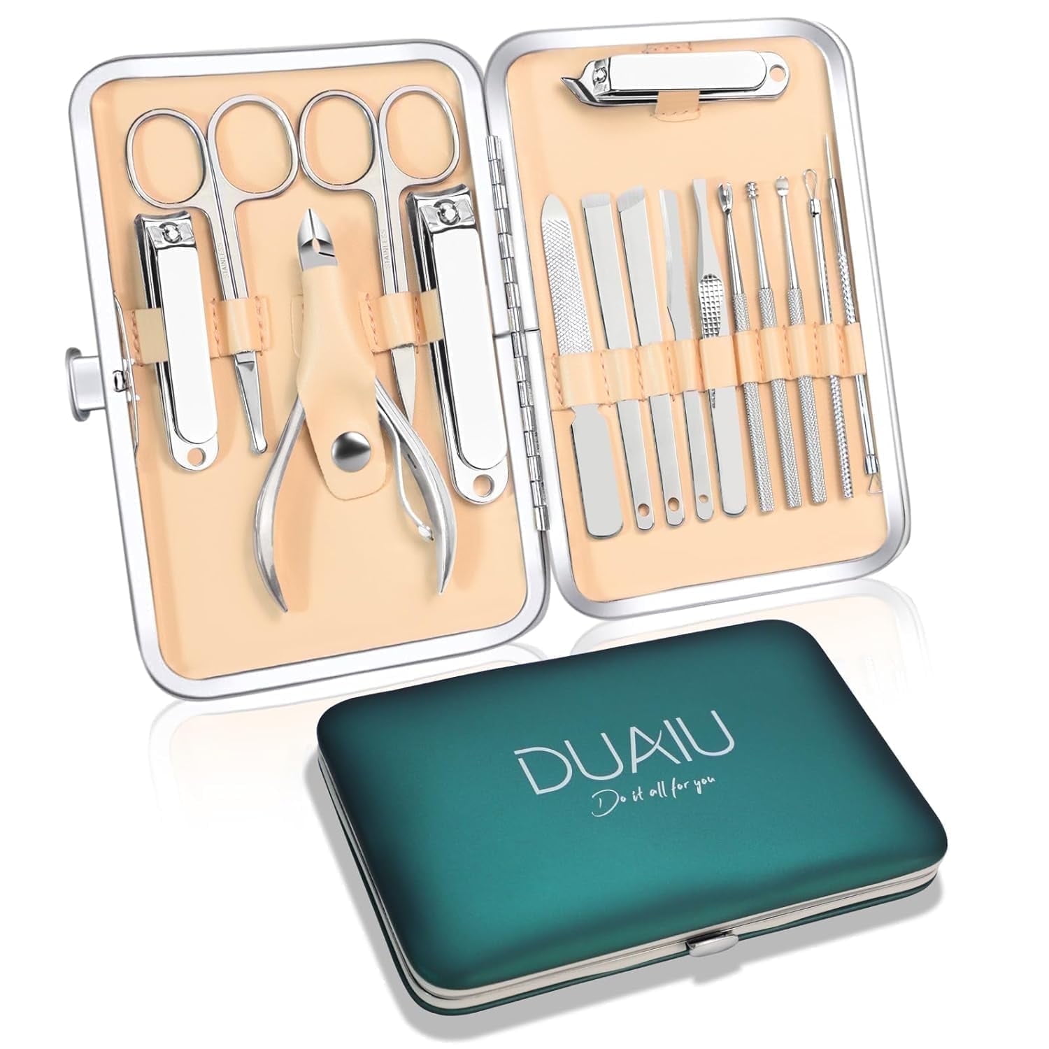 DUAIU 16-Piece Professional Manicure & Pedicure Set - Stainless Steel ...