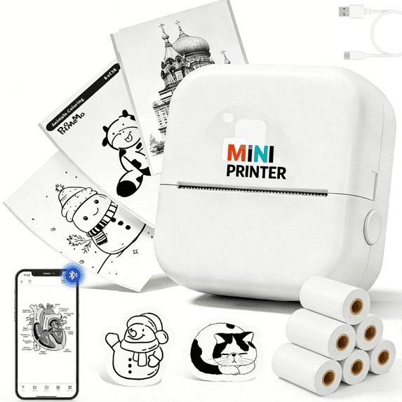 DUANJY Bluetooth Inkless Print, 2 inches Mini Thermal Printer with 5 ...