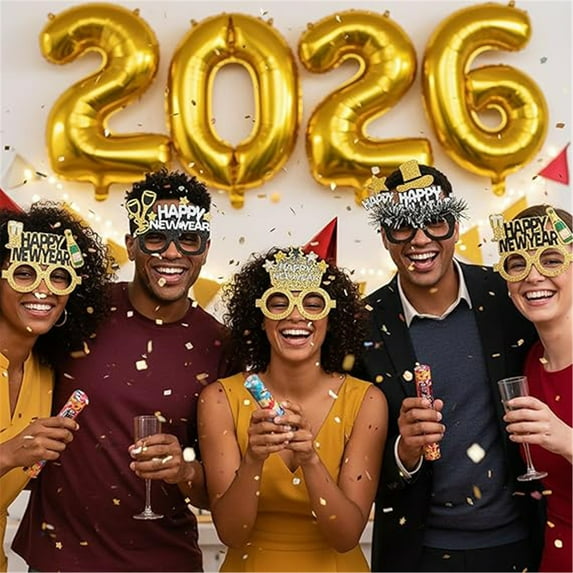 DUANLE Glitter Holiday Glasses Frames 2026 New Year Costume Accessories ...
