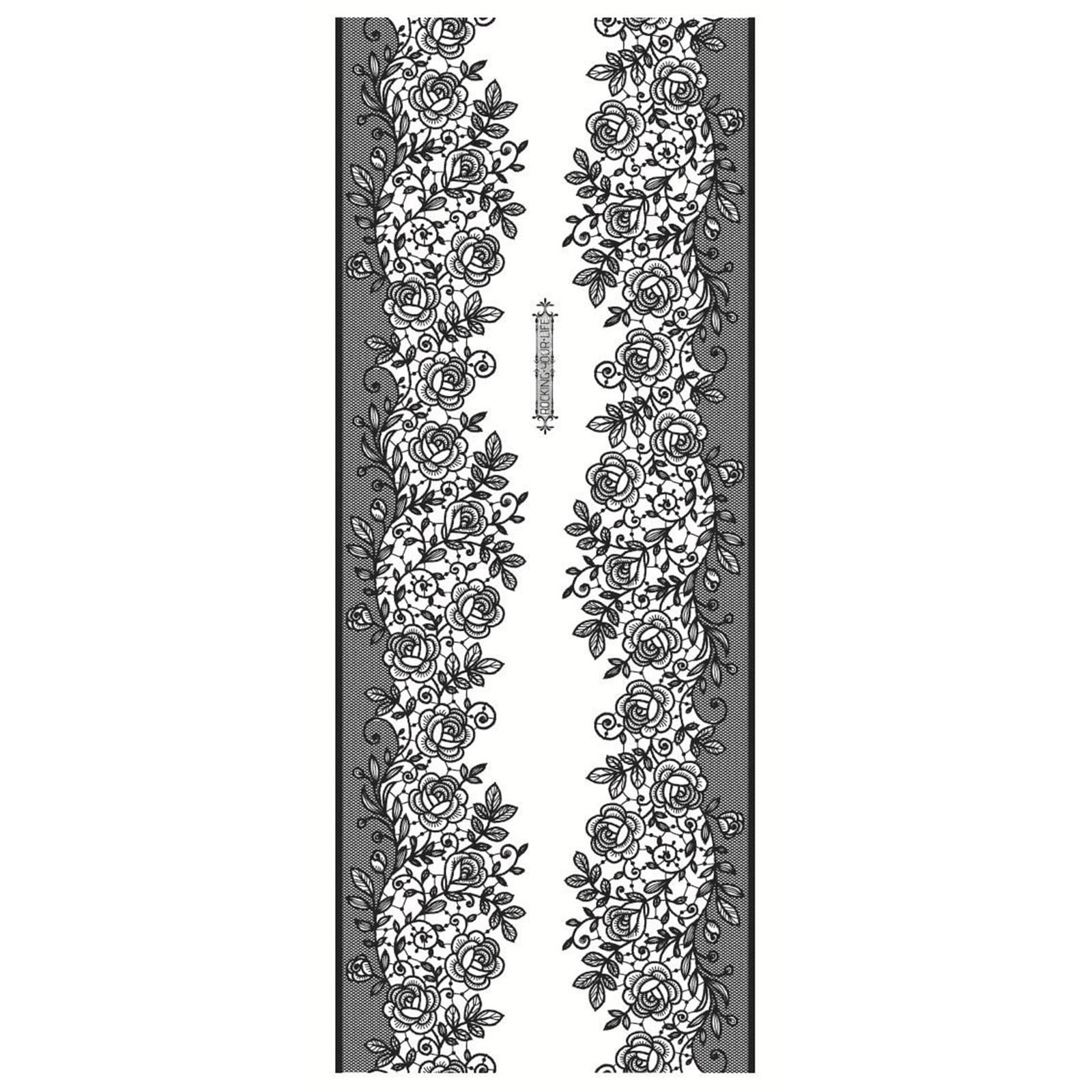 DUAONETS Lace Temporary Tattoo Thigh Tattoo Art Stickers Black White ...