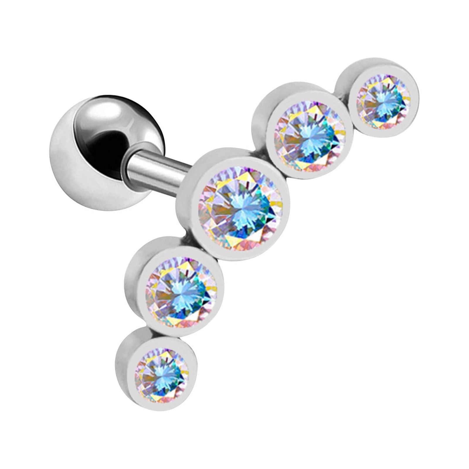 DUAONETS Thick Rod Ear Pin Five Diamond Small Earrings High Grade ...