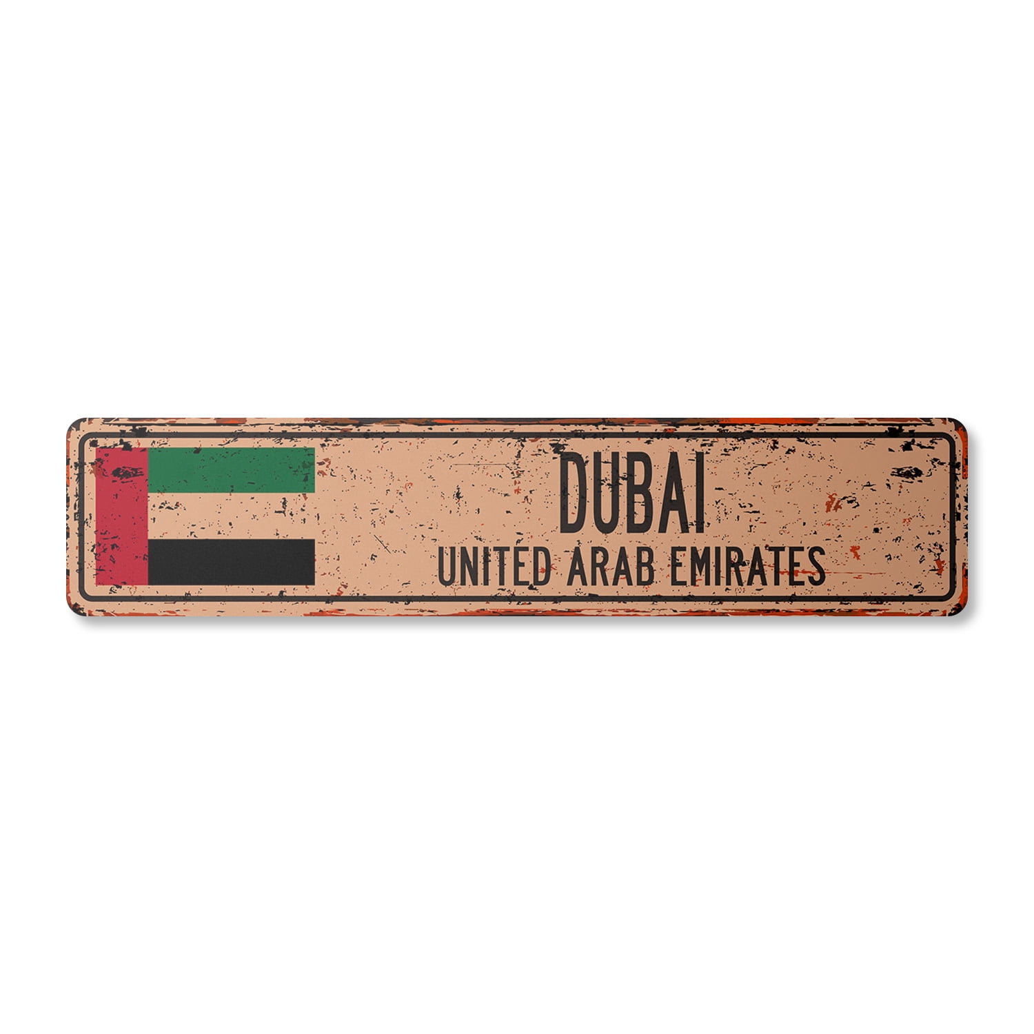 DUBAI UNITED ARAB EMIRATES Vintage Plastic Street Sign Emirati flag ...