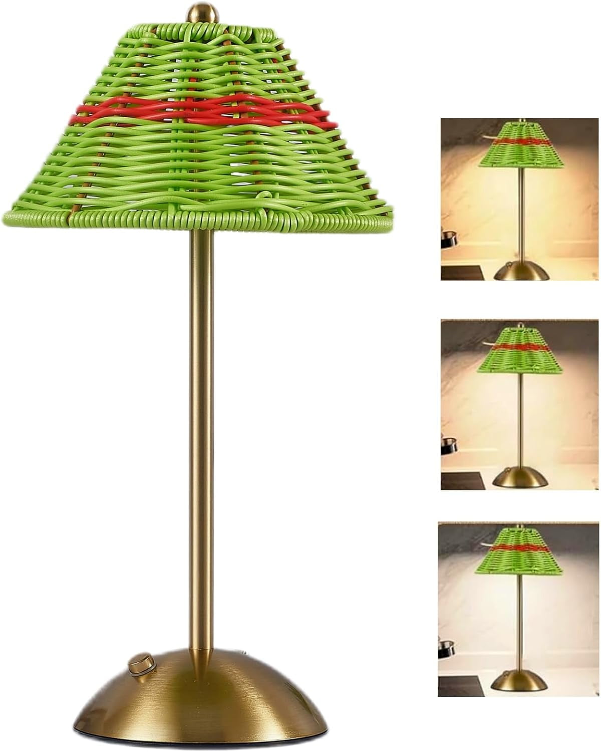 DUBF Boho Rattan Table Lamp, Cordless Wicker Lamp Rechargeable Bamboo ...
