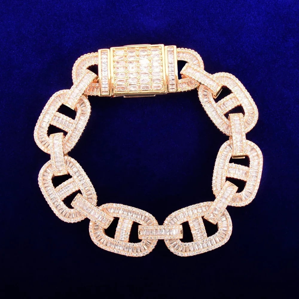 DUBSS Baguette Zirconia Cuban Bracelet Chain Men's Trendy Cool Hip Hop ...