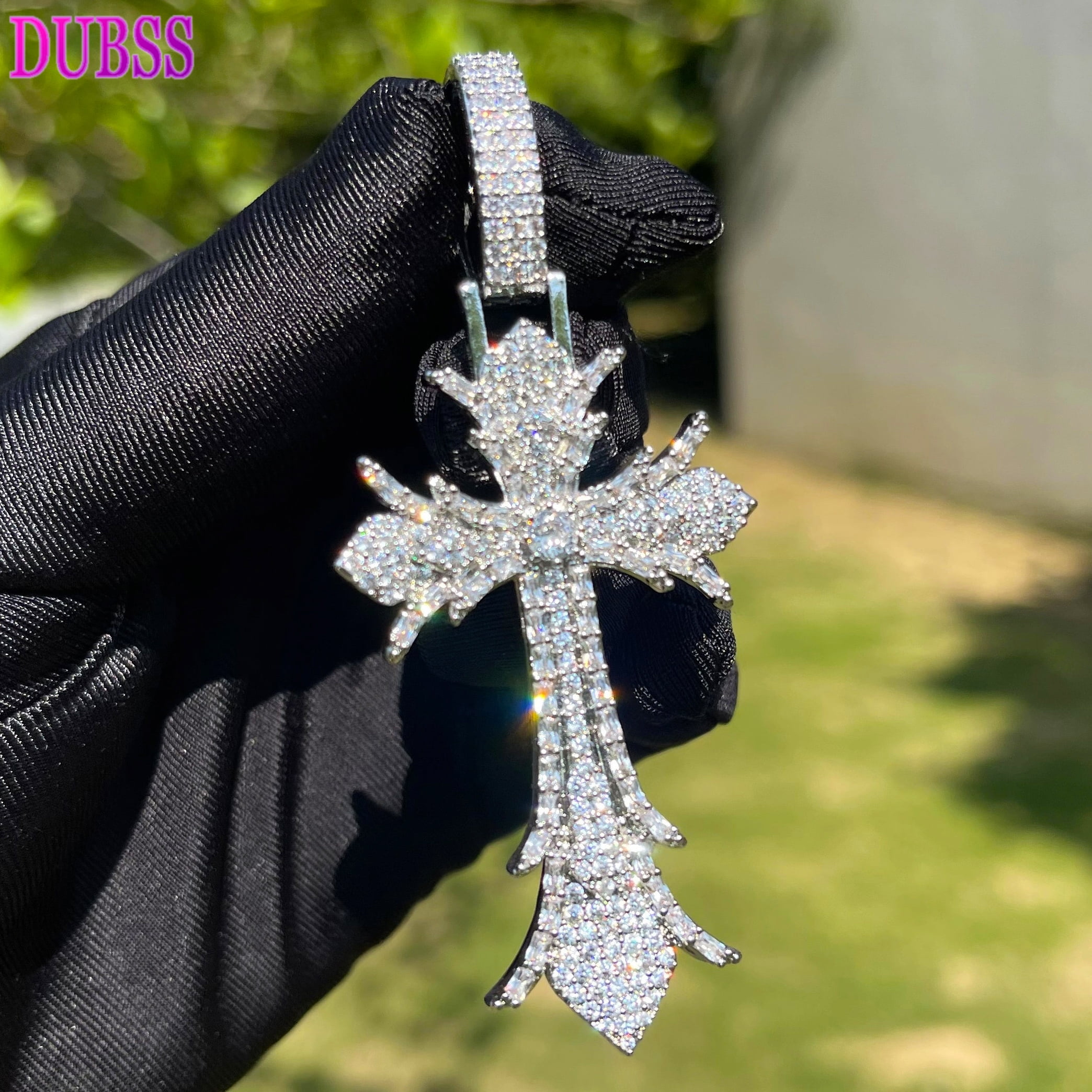 DUBSS Iced Out Cross Necklace Pendant for Men Real Copper Cubic ...