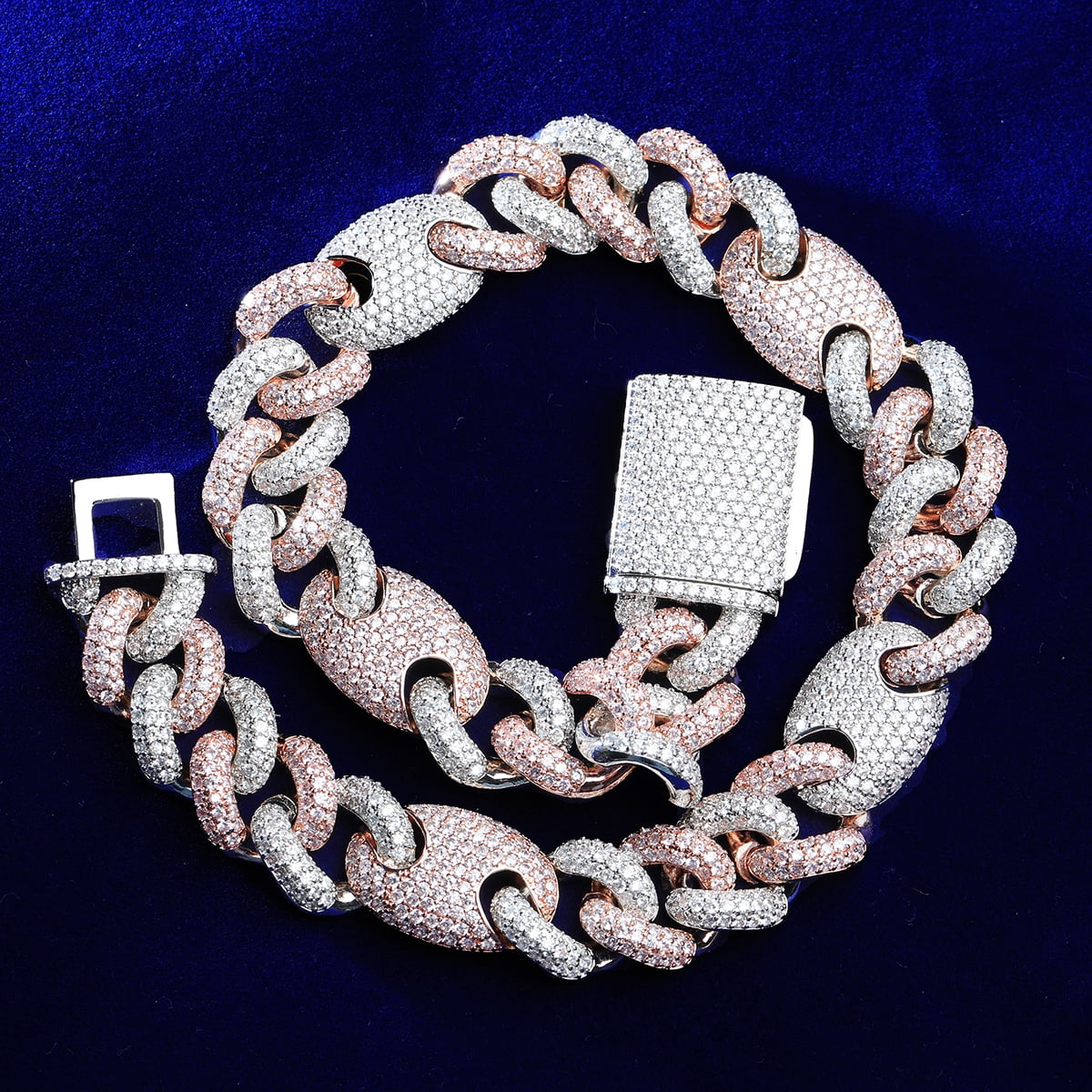 DUBSS Iced Out Cuban Link Chain Two Tone Prong Necklace Real Copper ...