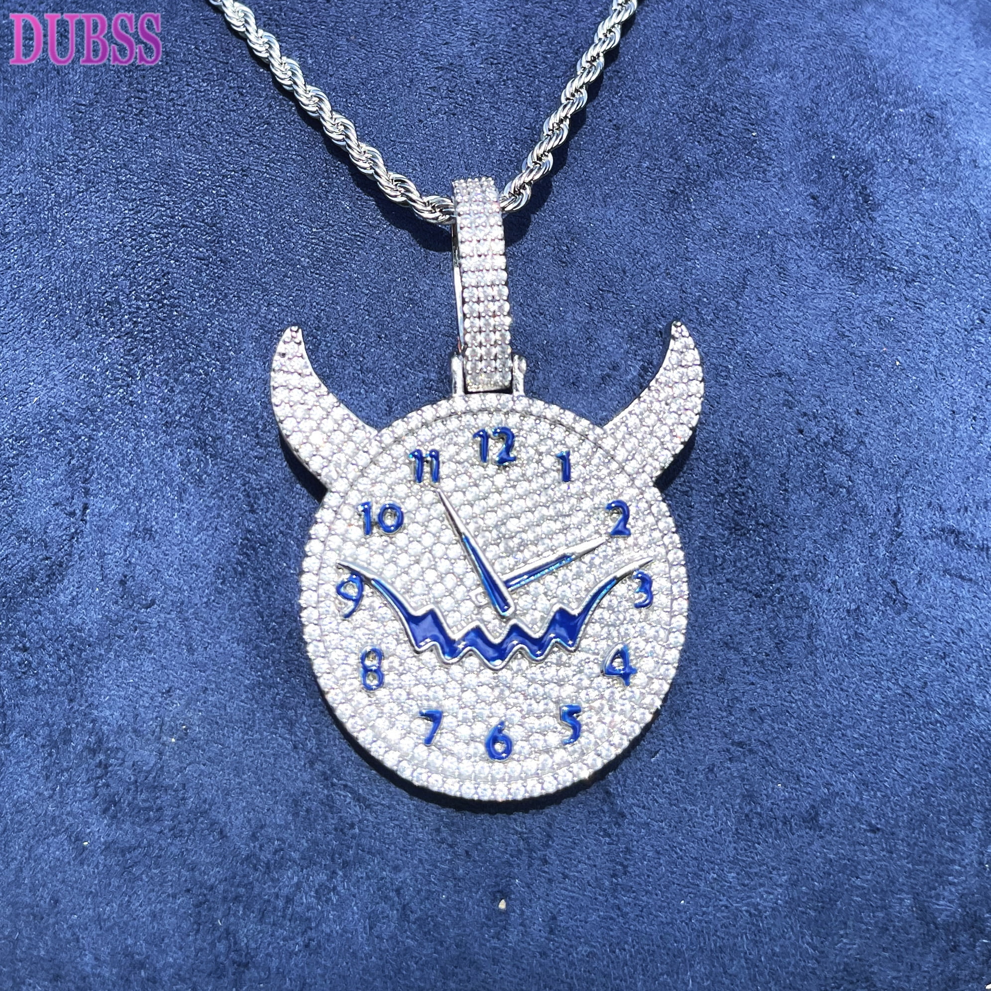 DUBSS Iced Out Evil Clock Necklace Pendant for Women Real Gold Plated ...