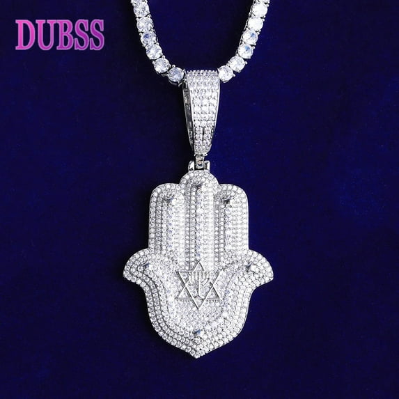 DUBSS Iced Out Halma Hand David of Star Necklace Pendant for Men Real ...