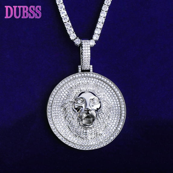 DUBSS Iced Out Lion Head Disc Necklace Pendant for Men 5A Cubic ...