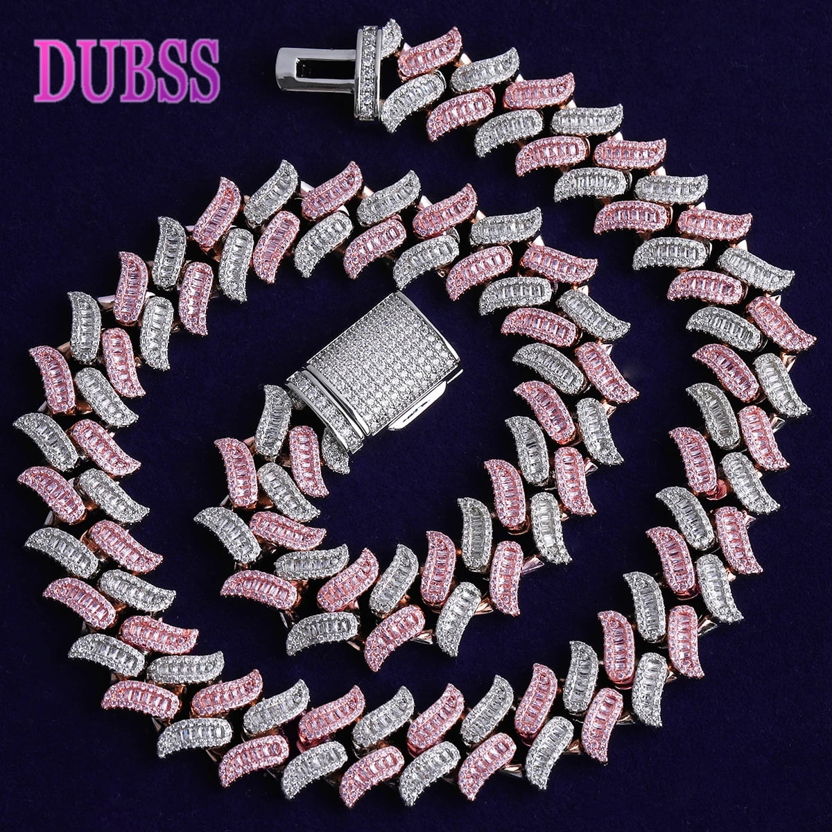DUBSS Iced Out Two Tone Mustache Cuban Link Chain for Men Necklace ...