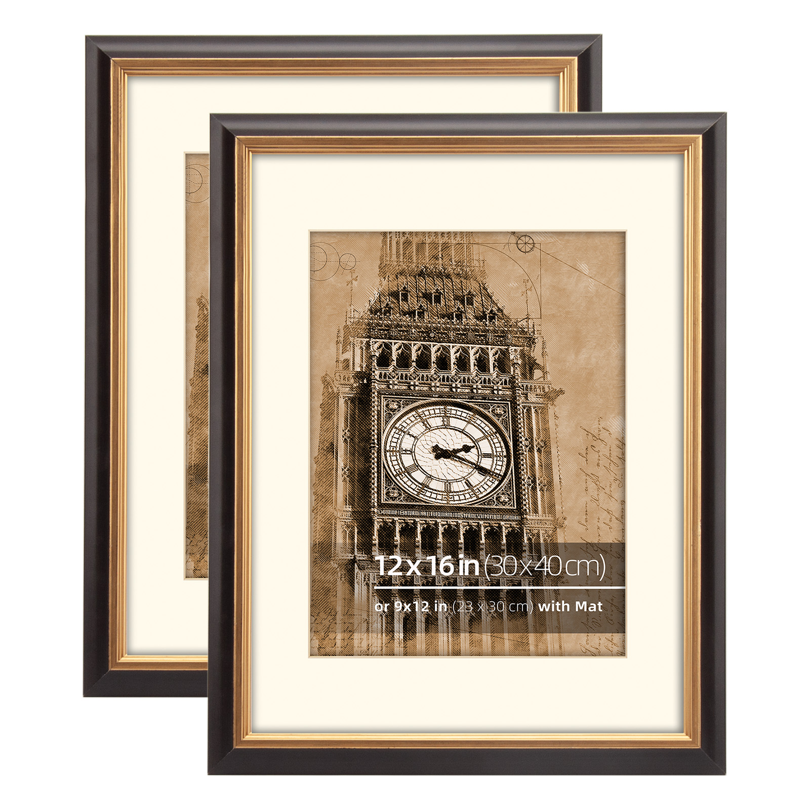 DUCIHBA 12x16 Antique Gold with Dark Brown Border Trim Wood Ornate ...