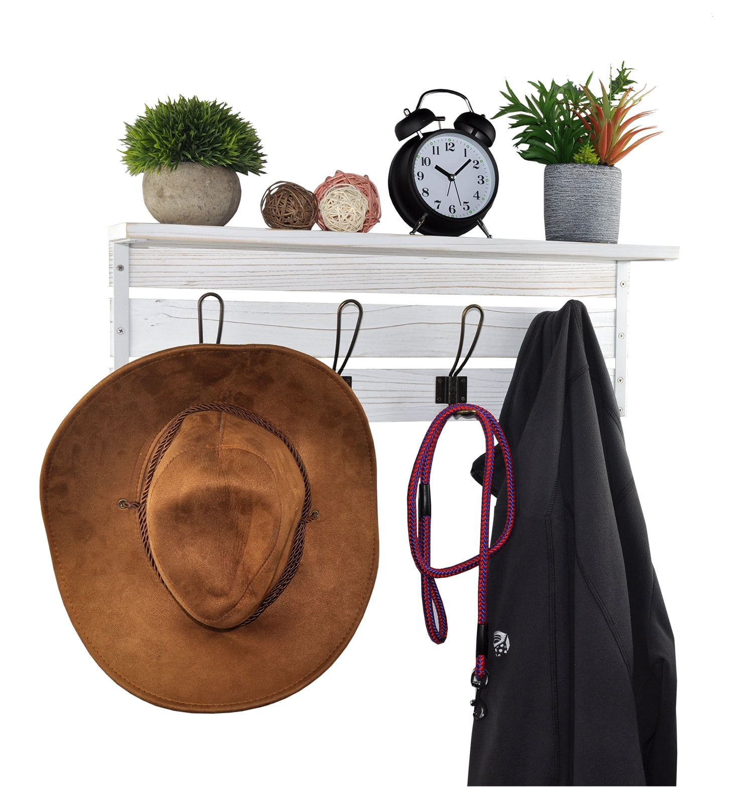 DUCIHBA 23.6" Wall Shelves, Rustic Coat Rack, Wood & Metal Hooks ...