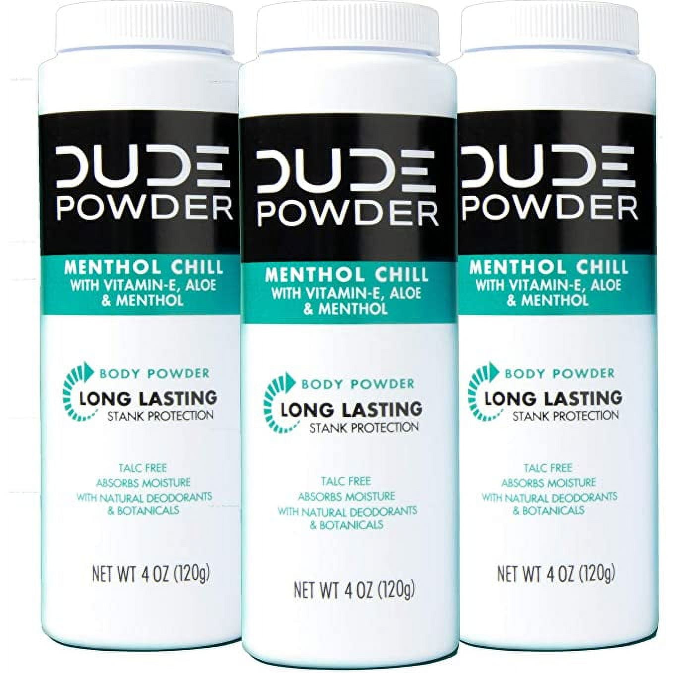 DUDE Body Powder, Menthol Chill 4 Ounce (3 Bottle Pack) Natural ...