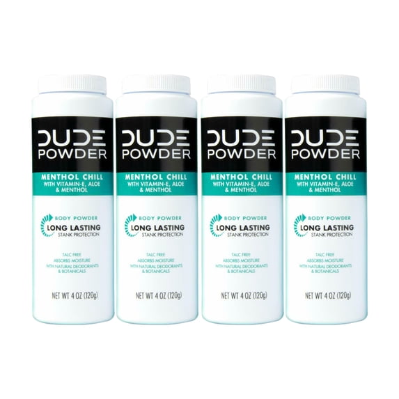 DUDE Body Powder, Menthol Chill, Natural Deodorizers Menthol ( 4 Pack ...