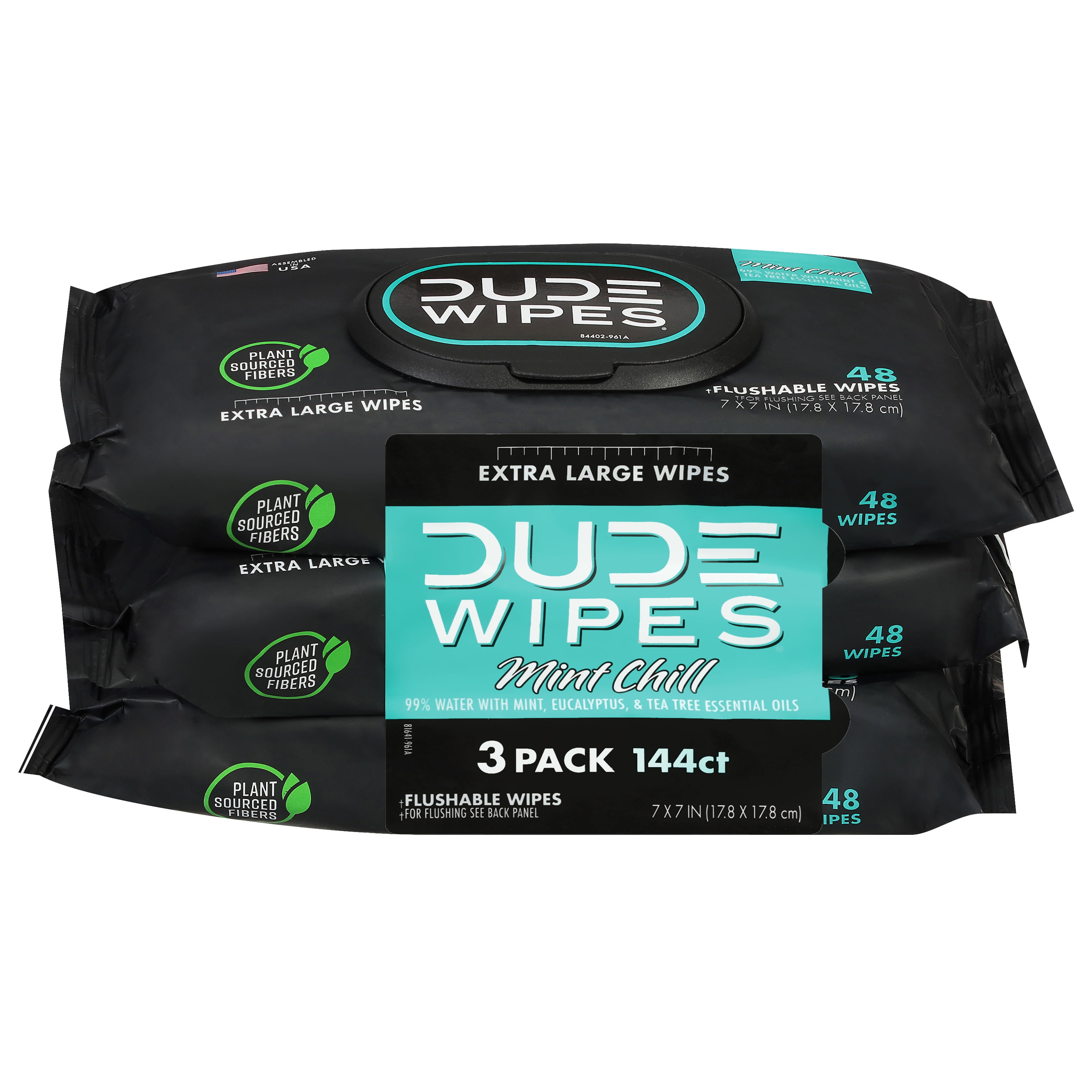 DUDE Flushable Wipes, Mint Chill, 144 Count, 3 Pack, Biodgradable ...