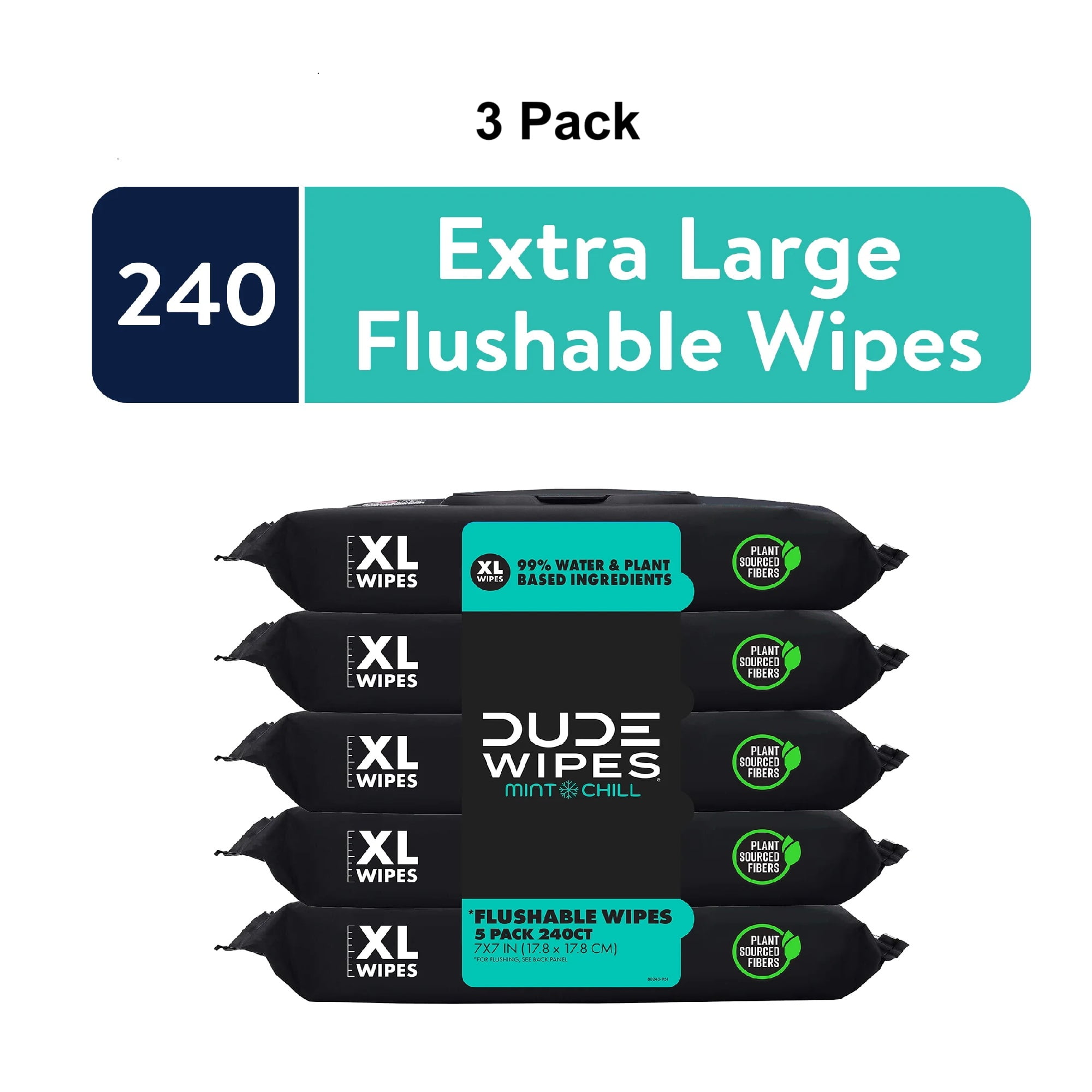 DUDE Wipes Flushable Wipes, Extra Large Mint Chill, 240 Count, Septic ...