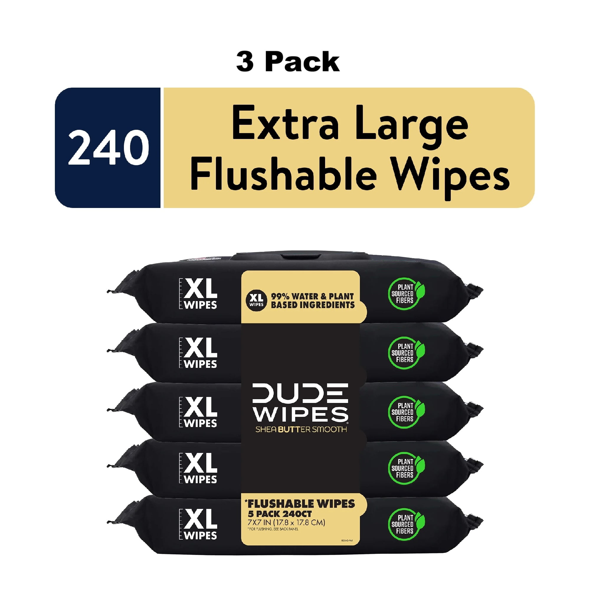 DUDE Wipes Flushable Toilet Wipes, XL, Shea Butter, 240 Count, Sewer ...