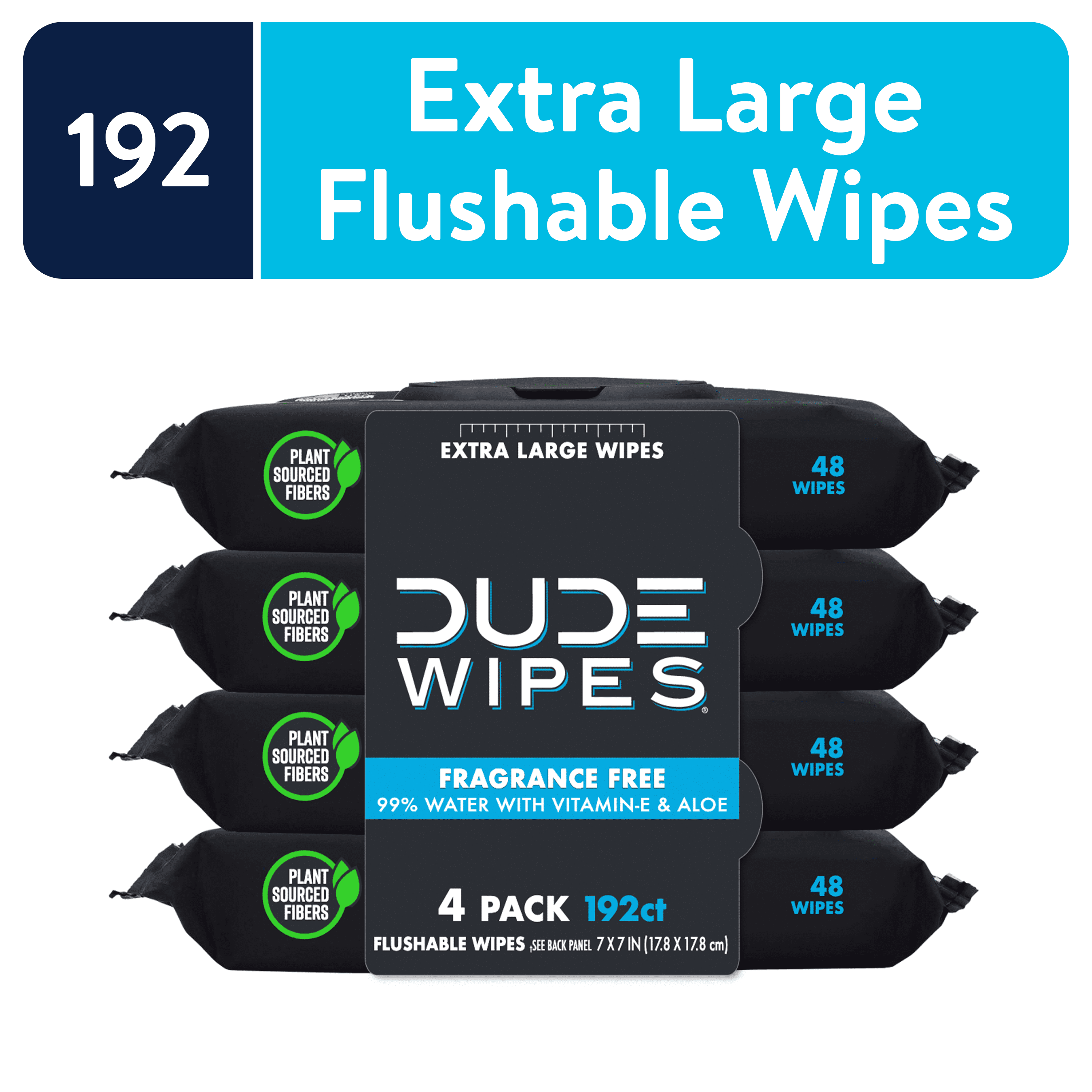 DUDE Wipes Unscented XL Flushable Wipes, 4 Flip-Top Packs, 48 Wipes per ...