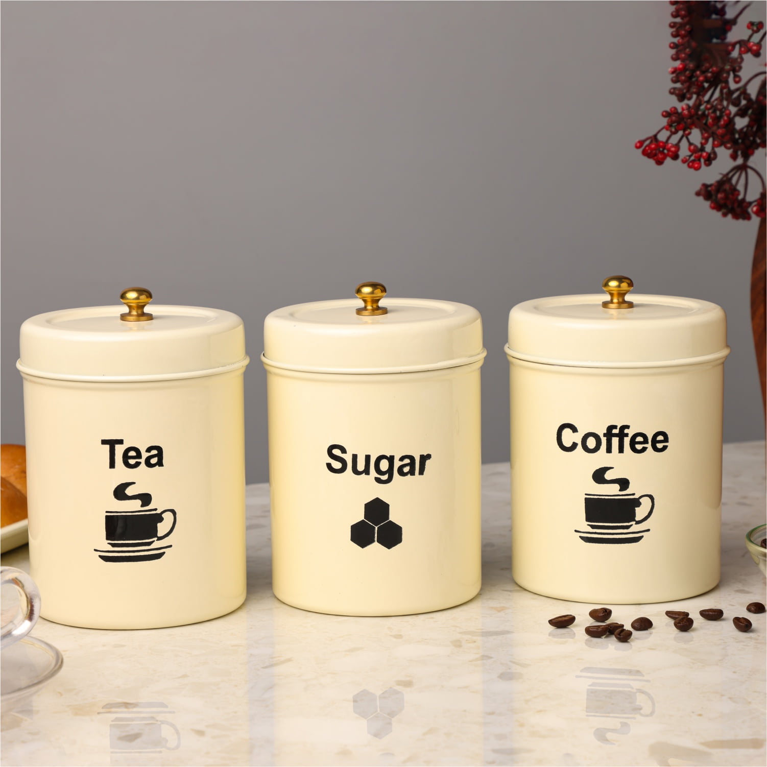 DUDKI Airtight Kitchen Decor Canisters Set of 3 With Powder Coated ...