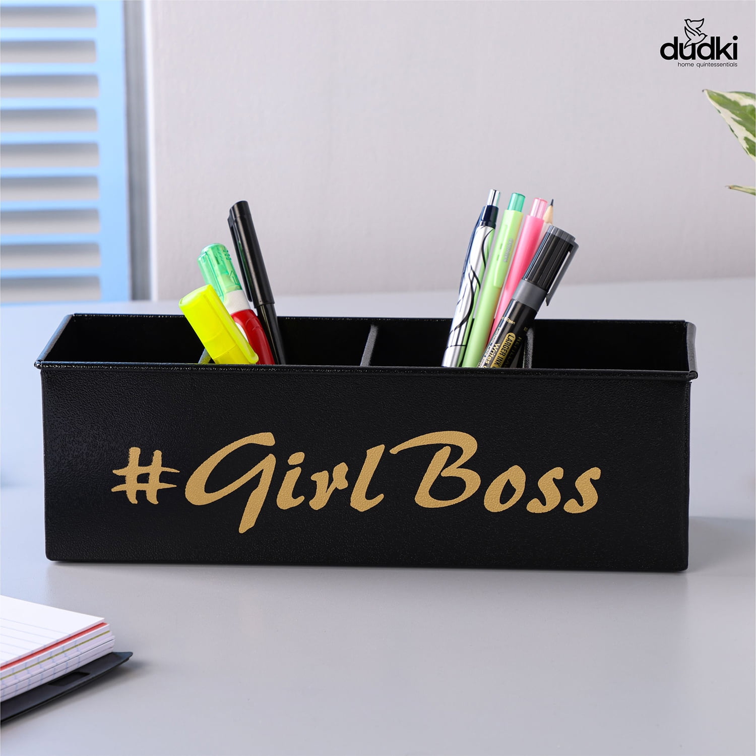 DUDKI Desk Organizer With 4 Compartment -Gift Office Desk Décor Storage ...