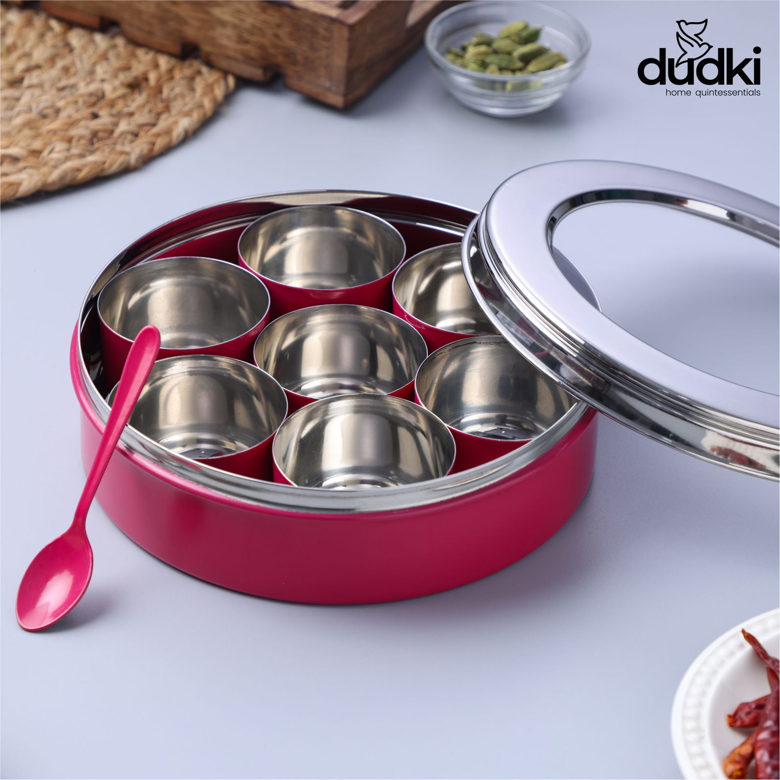 DUDKI Steel Masala Dabba-Indian Spice Box Masala Dabba-Stainless Steel ...