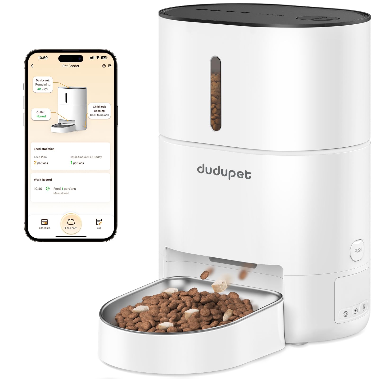 DUDUPET Automatic Cat Feeder WiFi - 4L Timed Automatic Cat Food Dispenser with App Control, 10 ...