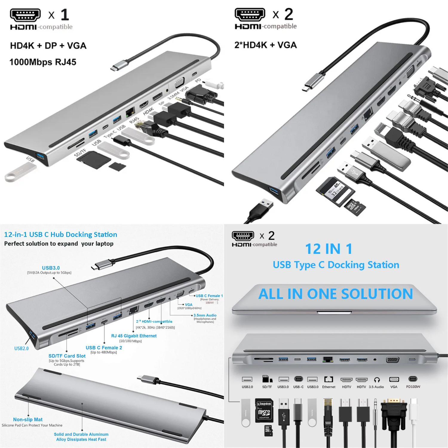 DUFDERIA 12 in 1 USB Multi-hub Docking Station Type C Multi Hub ...