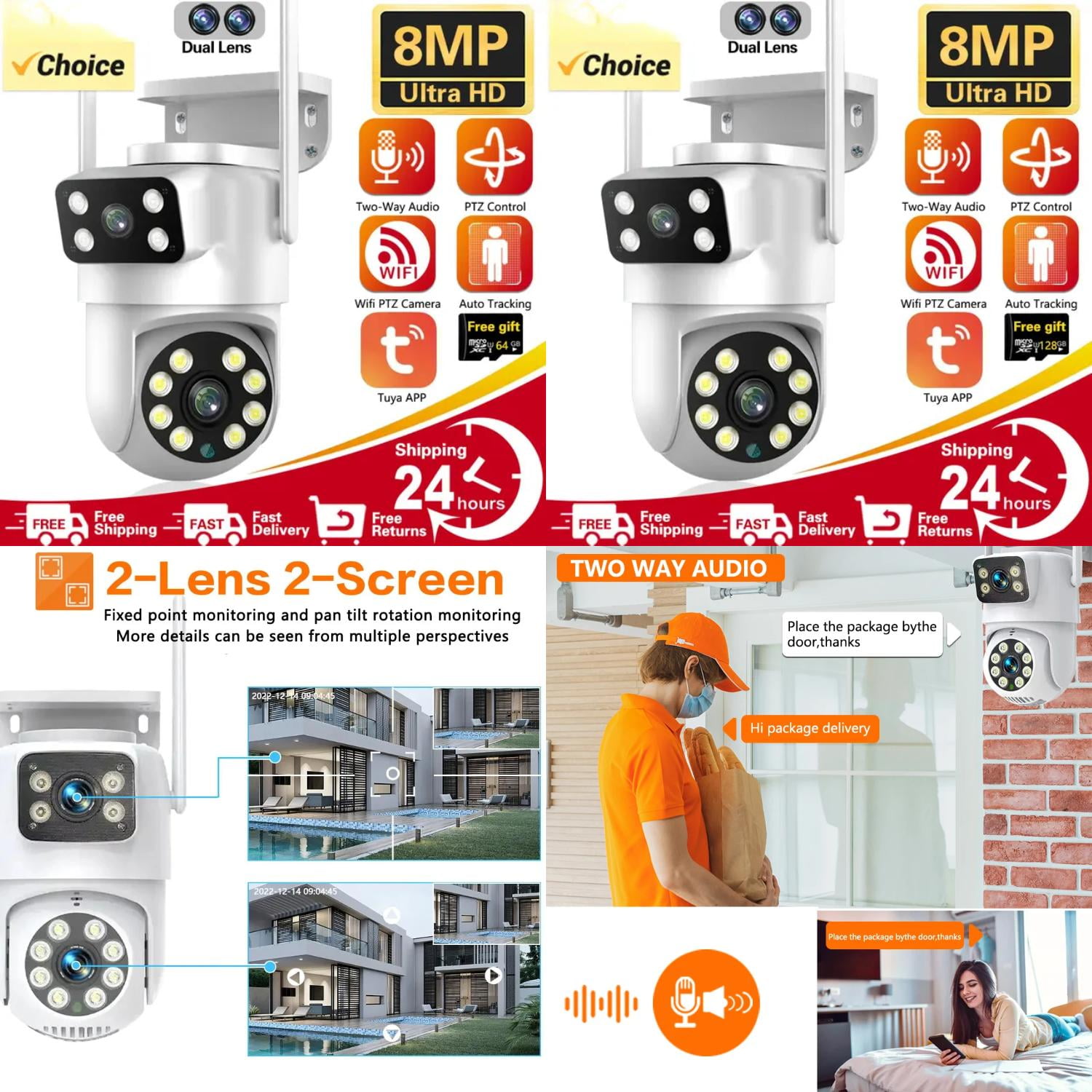 DUFDERIA 4K 8MP Dual Lens PTZ Camera Dual Screen Ai Human Auto Tracking ...