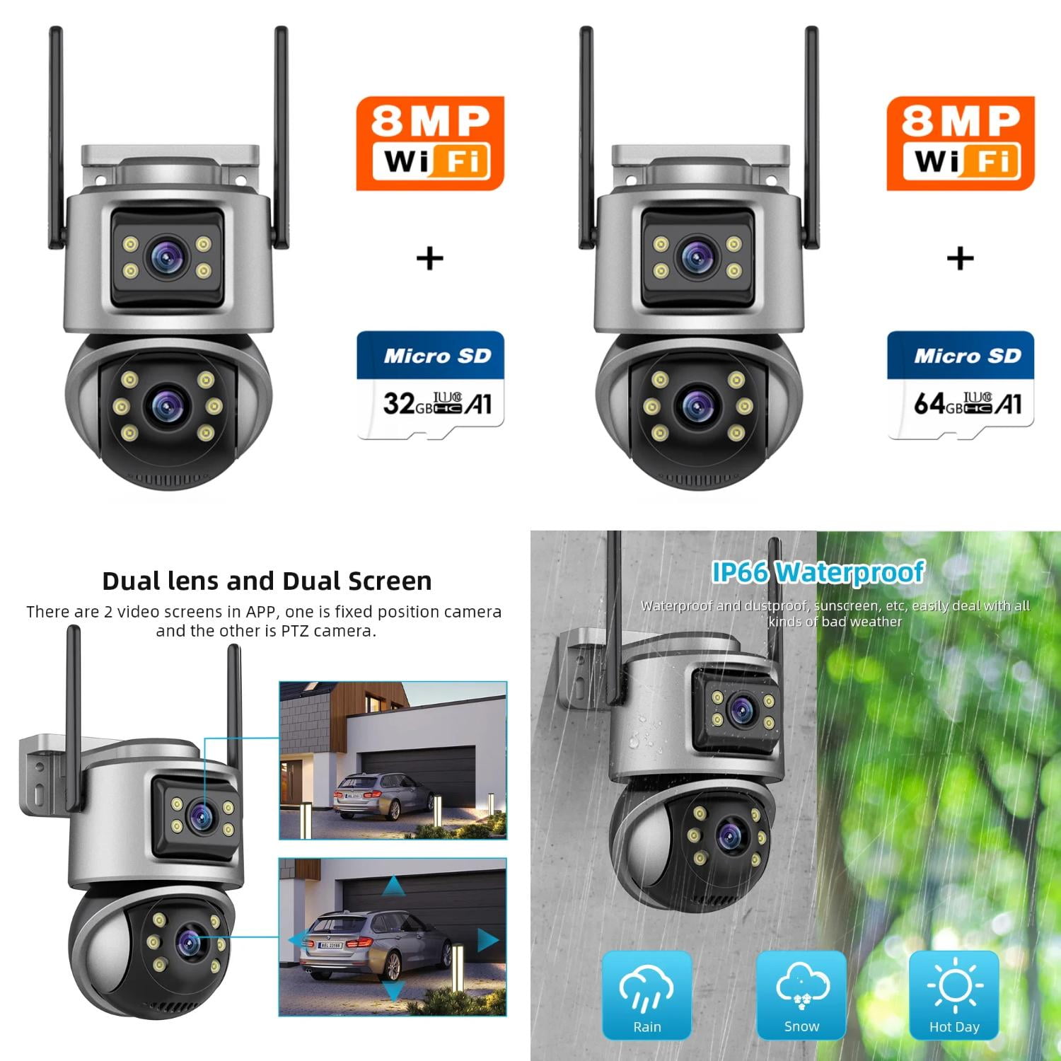 DUFDERIA 4K 8MP HD Wifi PTZ Camera Outdoor 6MP Dual Lens Dual Screen AI ...
