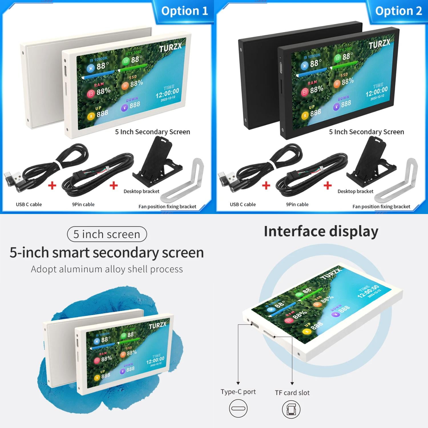 DUFDERIA 5 Inch IPS Type-C Secondary Screen Dynamic 800x480 LCD Display ...